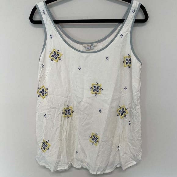 Boden | Tops | Boden White Embroidered Blue Yellow Tank Top Blouse ...